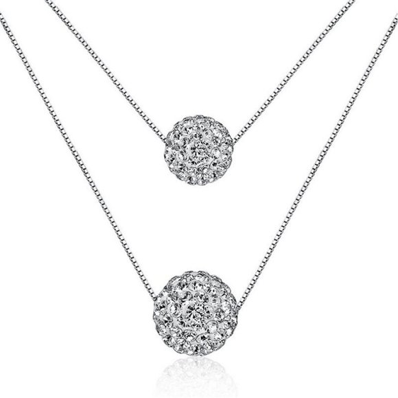 Jewelry | New 925 Sterling Silver Double Crystal Ball Chain | Poshmark